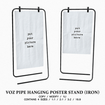 Second Life Marketplace - [VOZ] Pipe Hanging Poster Stand (Iron)